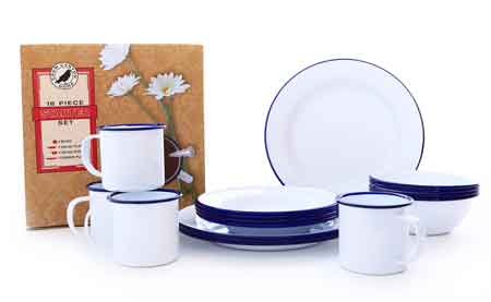 Crow Canyon 16 Piece Enamelware Dinnerware Gift Set, Vintage Style, Se ...